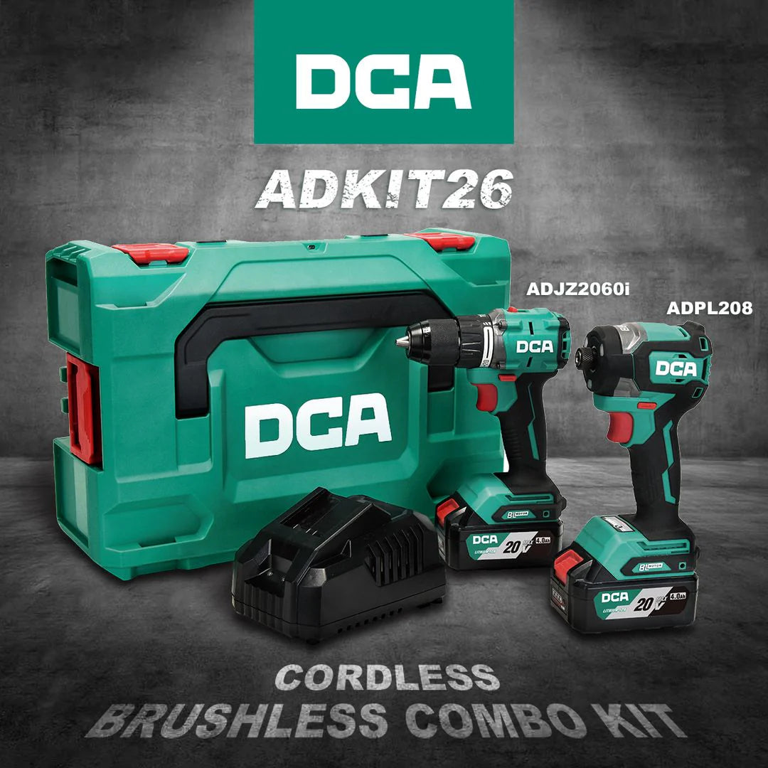 DCA ADKIT26 Brushless Cordless Hammer Drill & Impact Driver 20V Combo – DCA Tools Australia